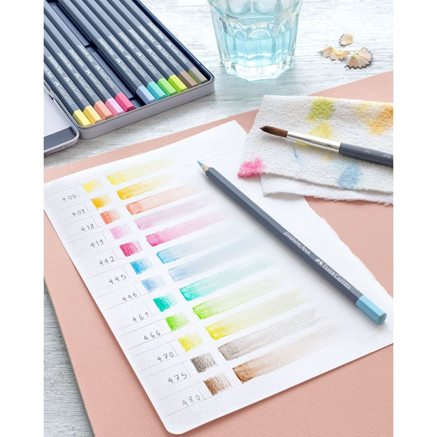 Faber-Castell, აკვარელის ფერადი ფანქრები პასტელური ფერები მეტალის ყუთში ...