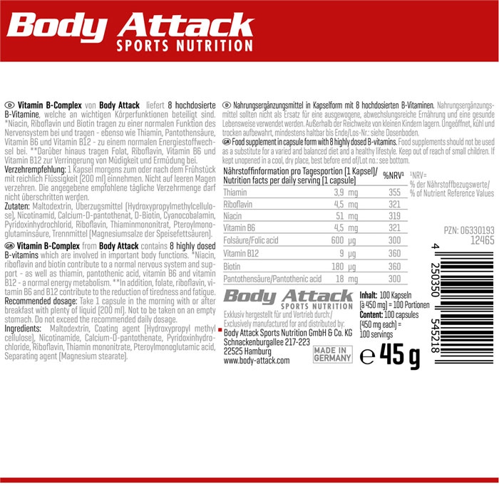 Body Attack, ვიტამინი ბ 100 ტაბლეტი, vitamin B complex 100 Tablets ...