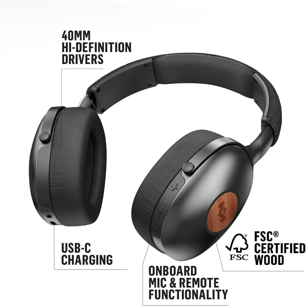 House Of Marley EM-JH151-SB Positive Vibration XL ANC Wireless Over-Ear ...